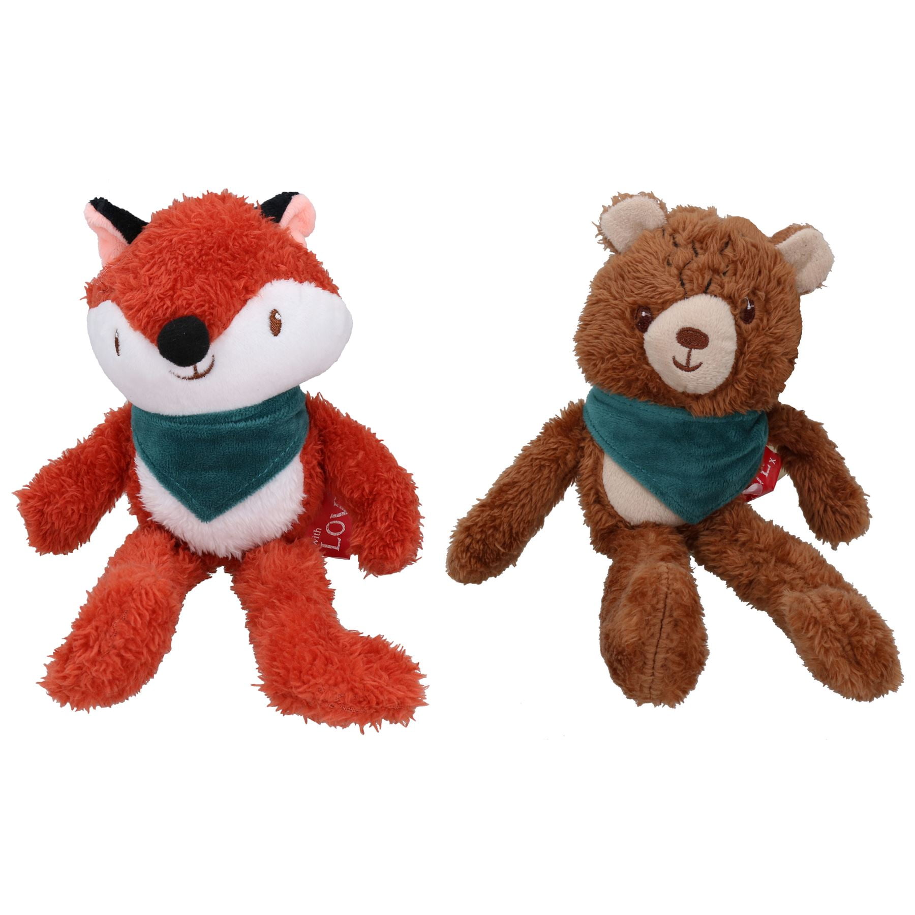 Dog Christmas Gift Bandana Buddy Fox & Bear Bundle Plush Play Toys Dog ...