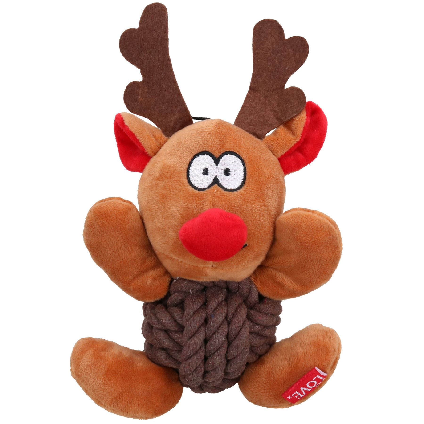 Dog Christmas Gift Reindeer Knottie Squeaky Plush Rope Play Toy Xmas ...