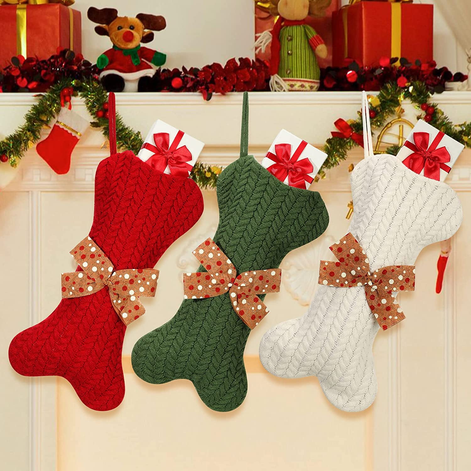 Walmart Doggy Christmas Stocking, Knitted Bone Shape for Pets, Rustic ...