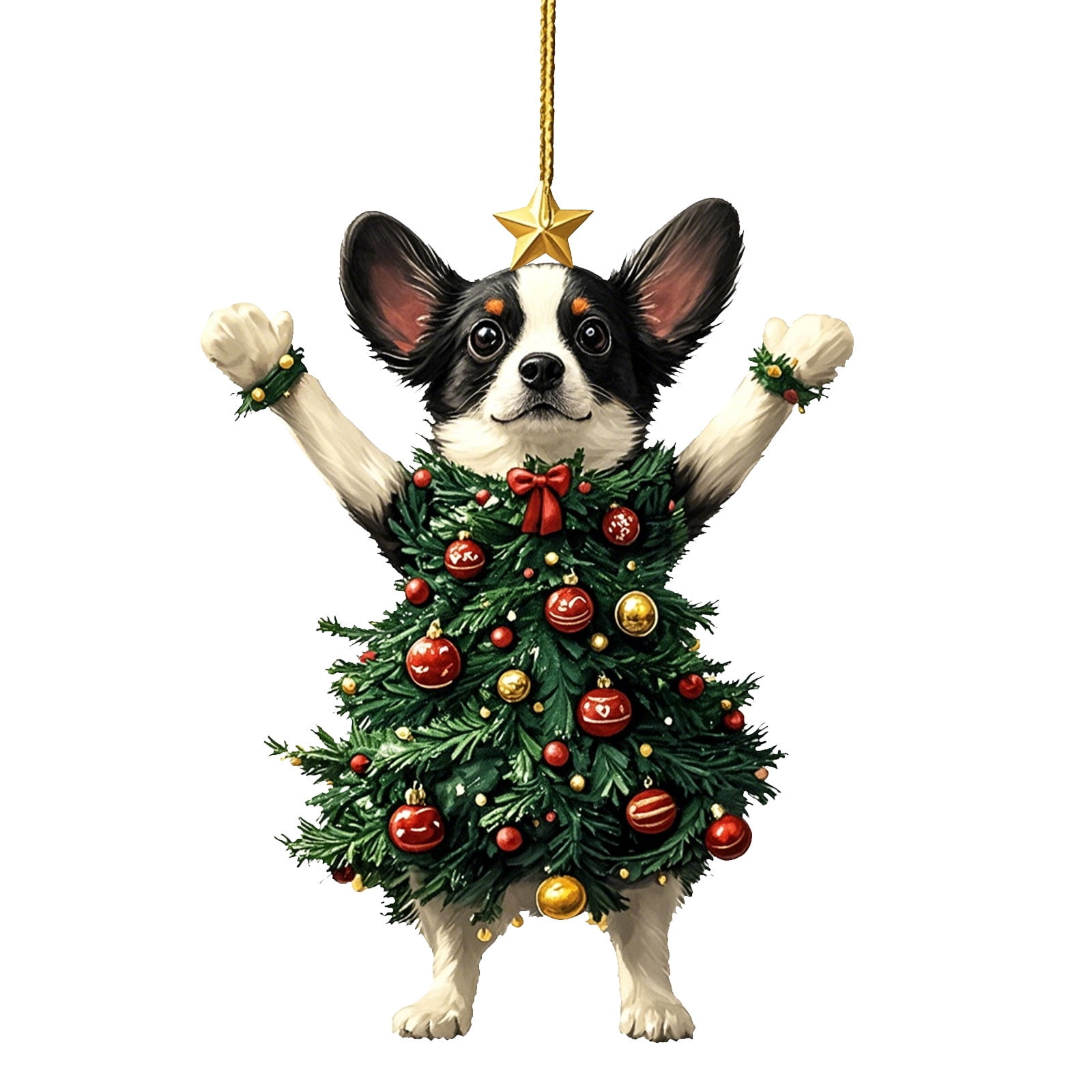 Dog Christmas Tree Ornament- with Star & Red Bow,Animal Christmas Tree ...