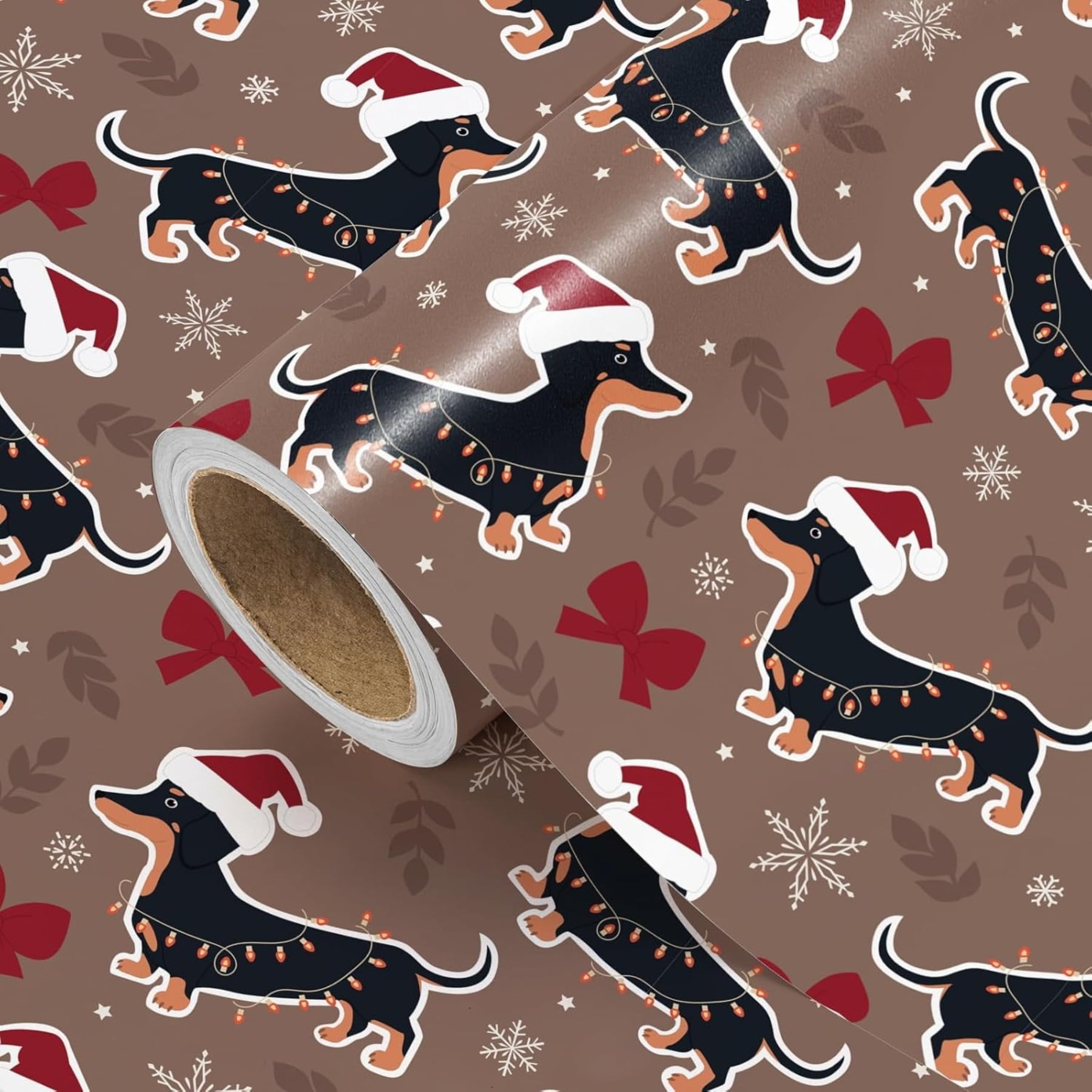 Dog Christmas Wrapping Paper Roll 23 x 58 Inch Dachshund Dog and Red ...