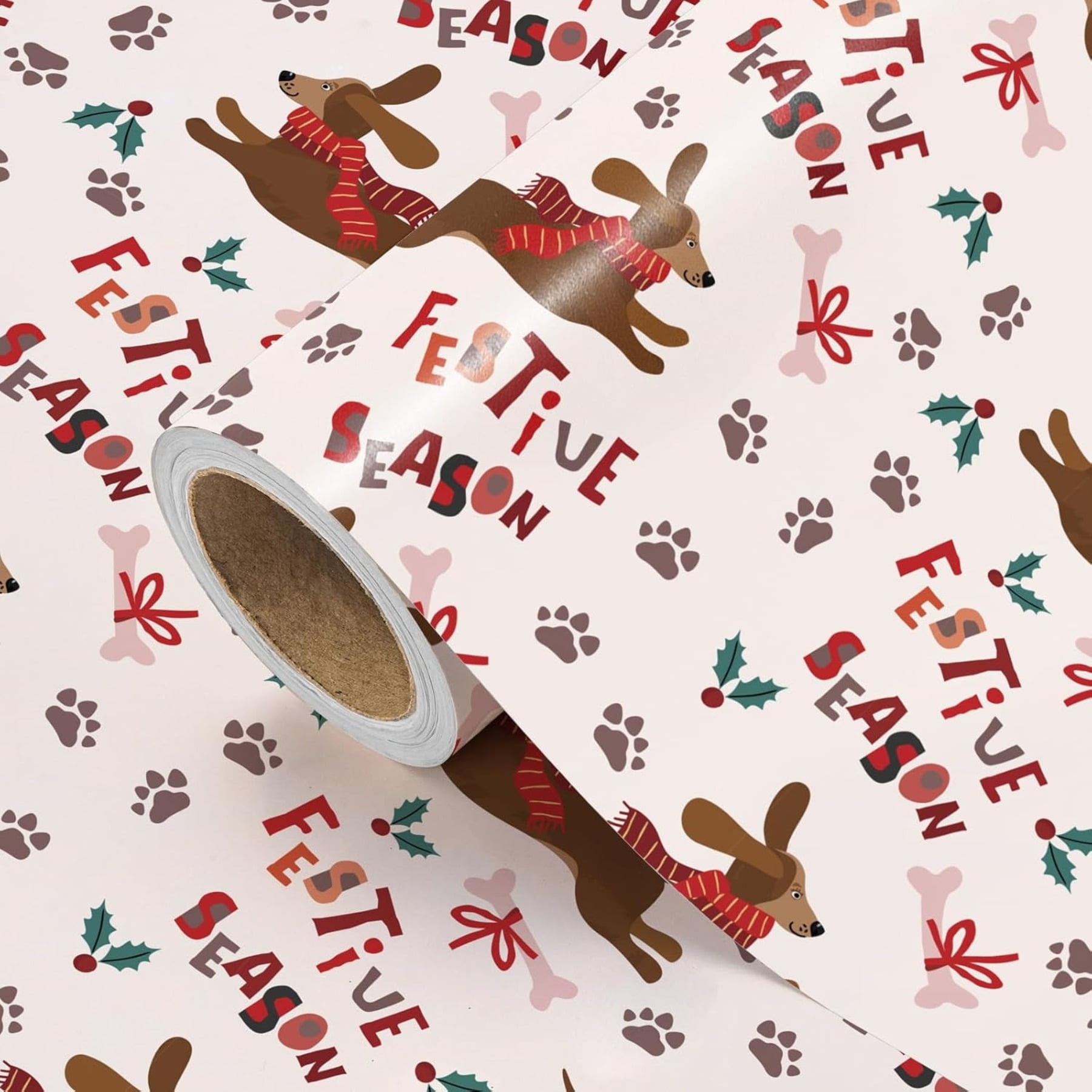 Dog Christmas Wrapping Paper Roll 23 x 58 Inch Dachshund Dog and Red ...