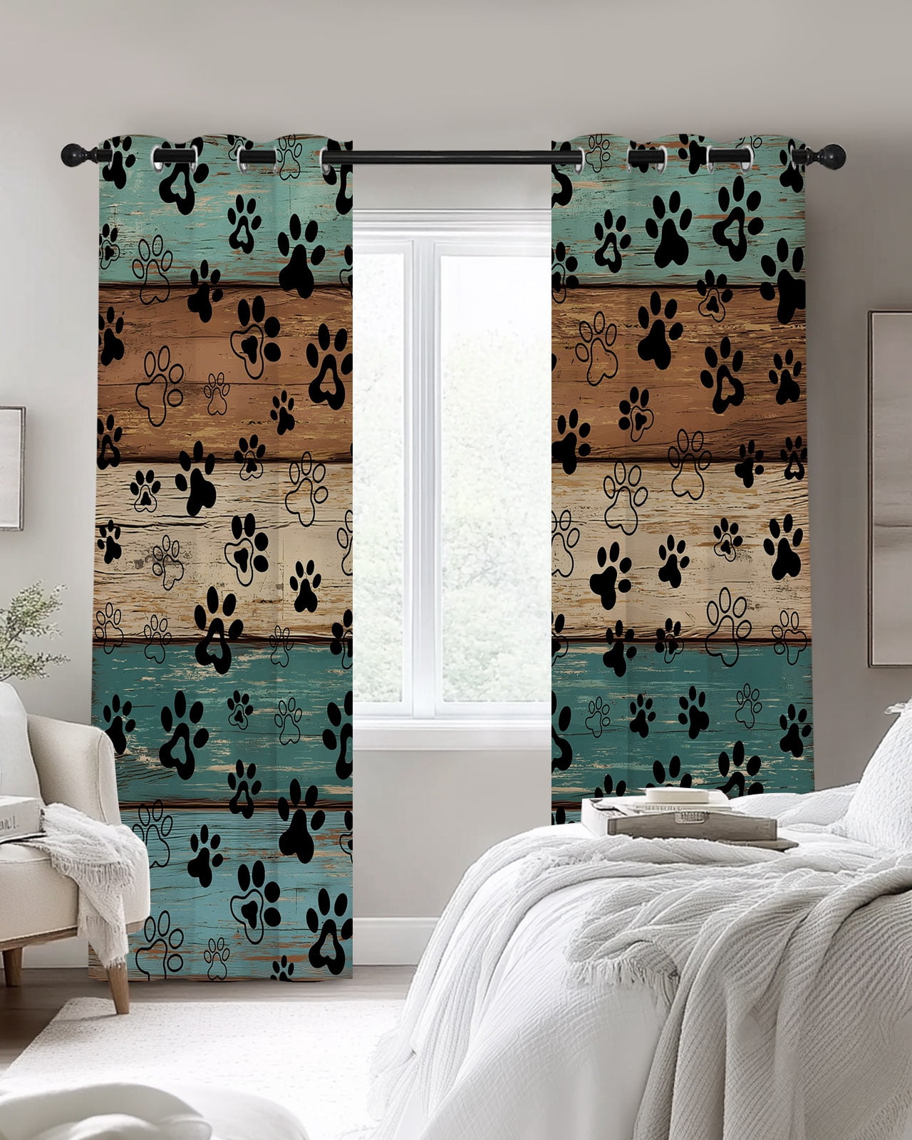 Dog Claws Blackout Curtains 2 Panels, Teal Brown Wood Grain Thermal ...