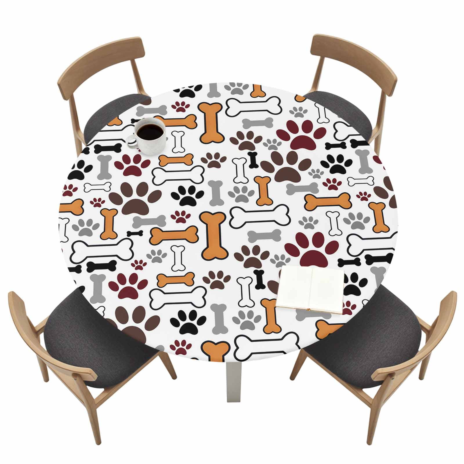 Dog Claws Fitted Tablecloth with Elastic Edged, Round Table Cloth for ...