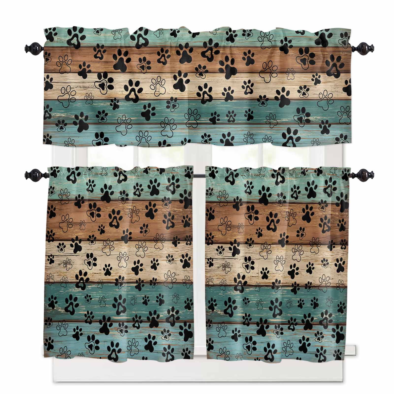 Dog Claws Kitchen Curtains Valances and Tiers Set of 3, Farmhouse 24 ...