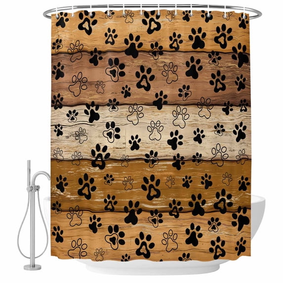 Dog Claws Painting Bathroom Shower Curtains with Hooks, Brown Wood ...