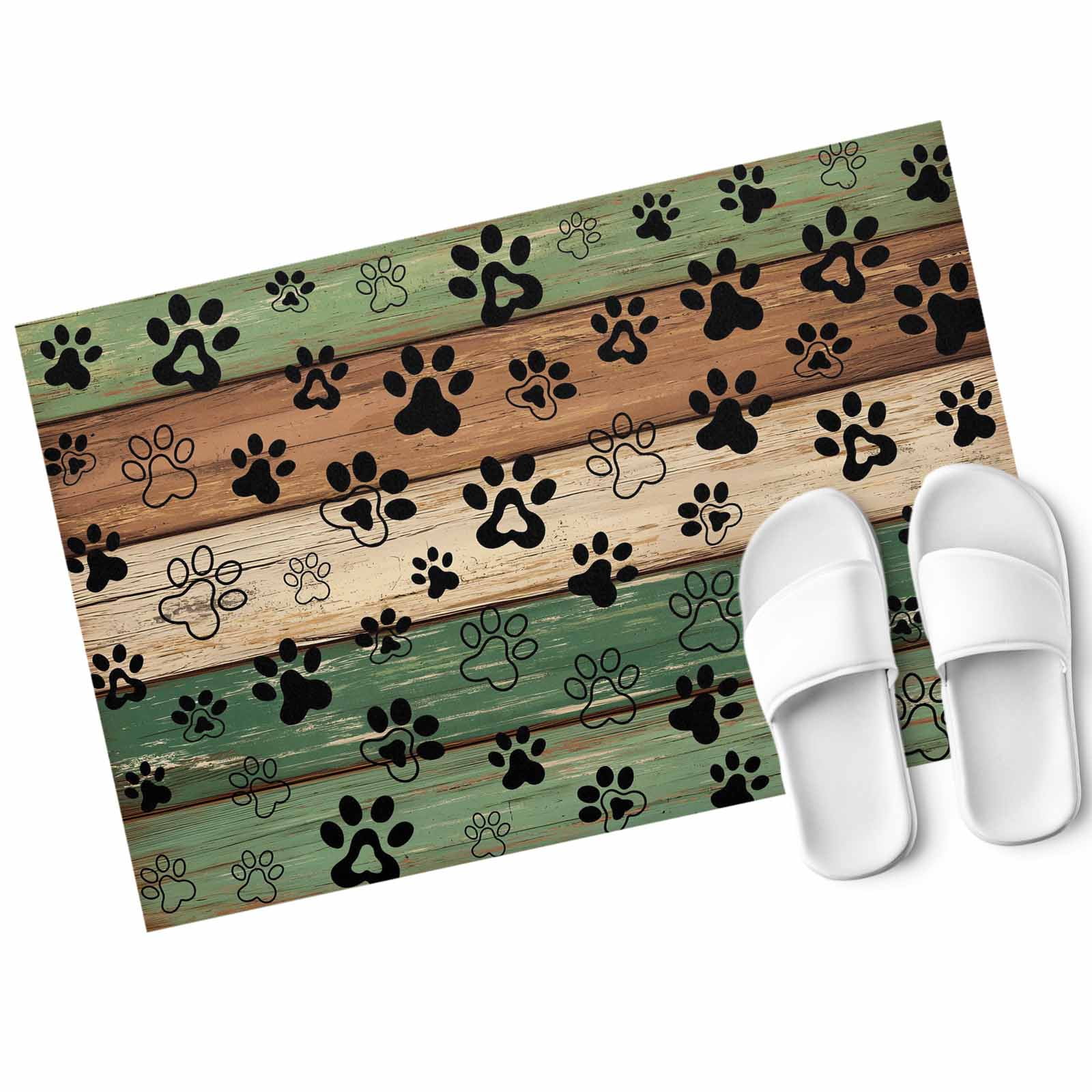 Dog Claws Painting Door Mat Vintage Green Wood Striped Farm Animal Non ...