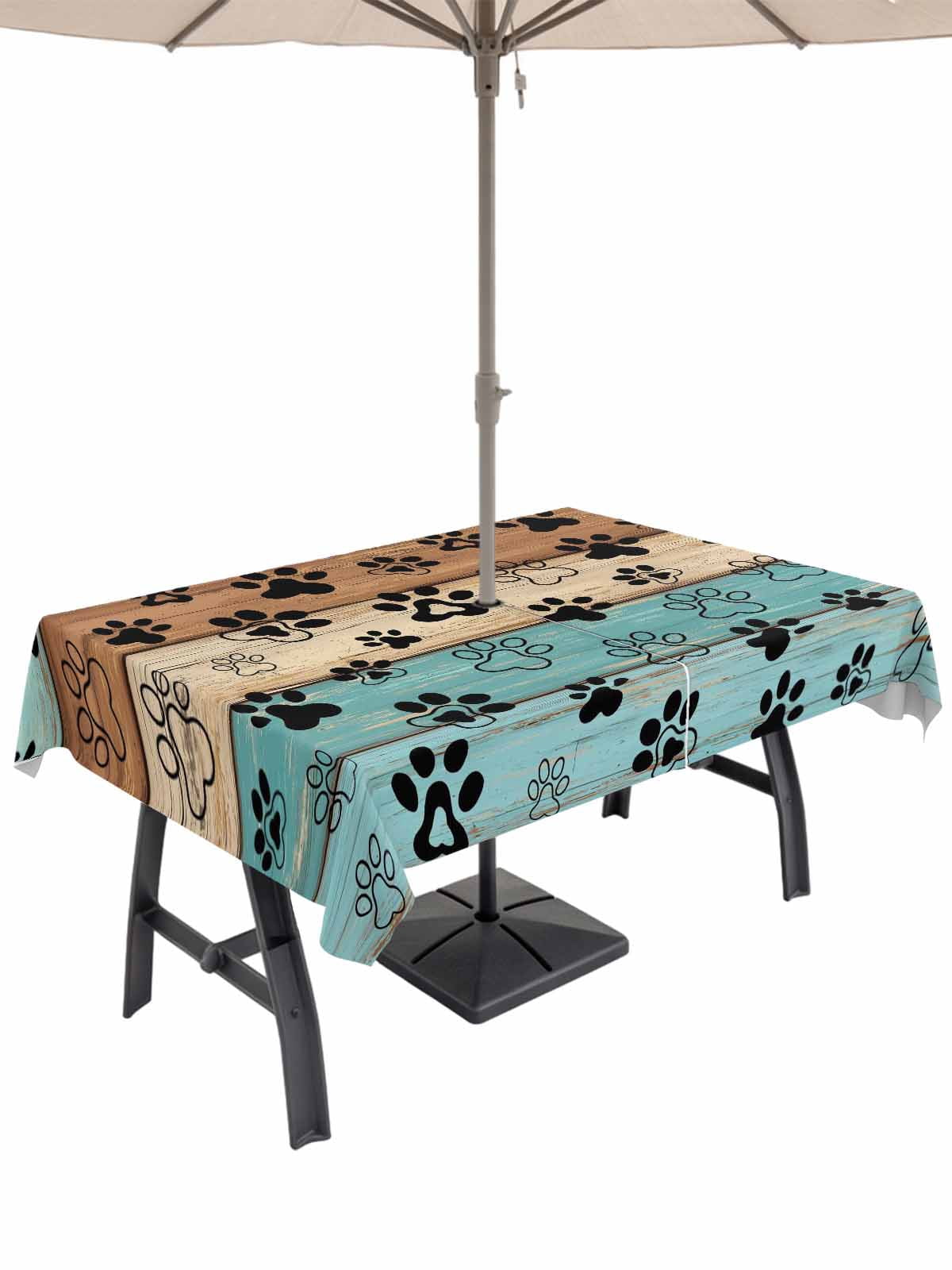 Dog Claws Painting Rectangle Outdoor Tablecloth with Umbrella Hole ...