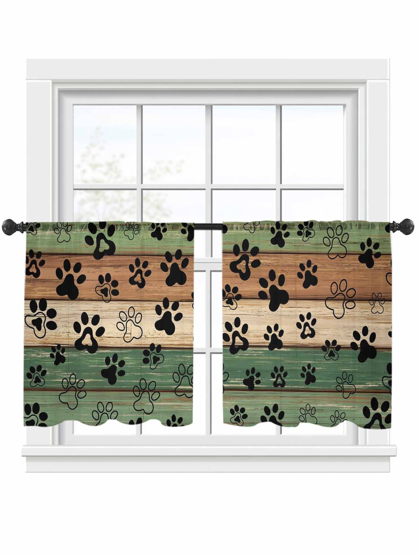 Dog Claws Painting Sheer Curtains 2 Panels Set Vintage Green Wood ...