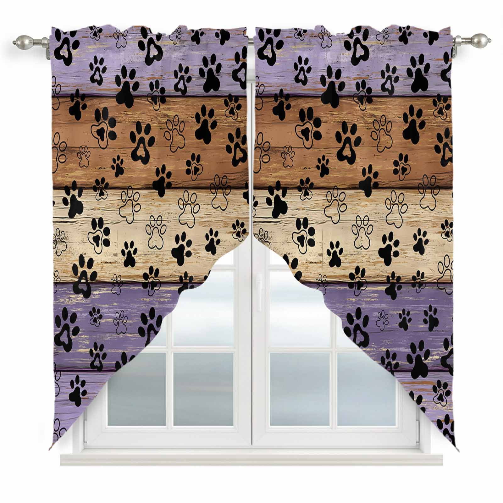 Dog Claws Painting Swag Valances for Windows 2 Pack Purple Wood Striped ...