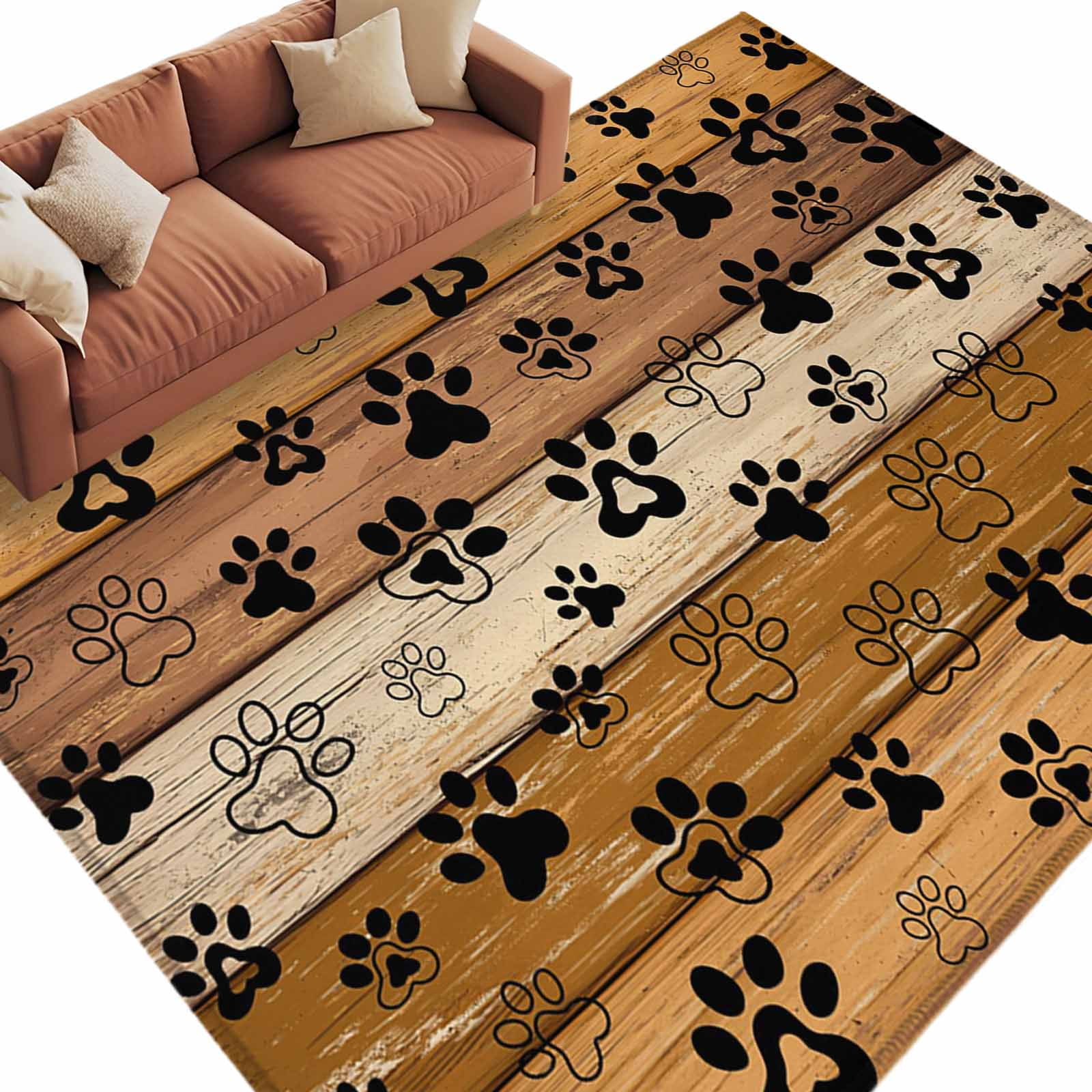 Dog Claws Painting Washable Area Rug 5 x 7 ft Brown Wood Striped Farm ...