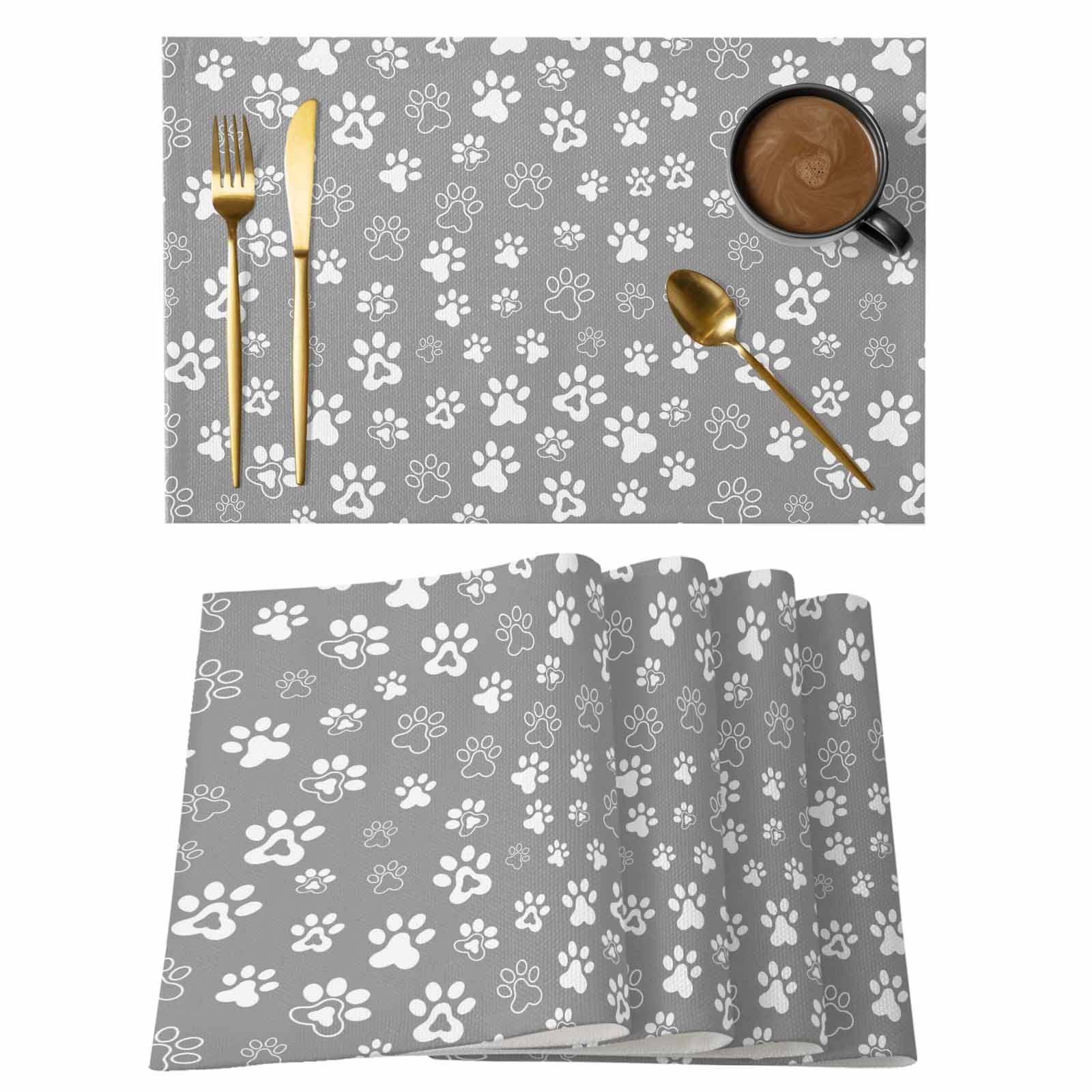 Dog Claws Placemats Set of 4 Grey Vintage Cartoon Funny Animals Print ...