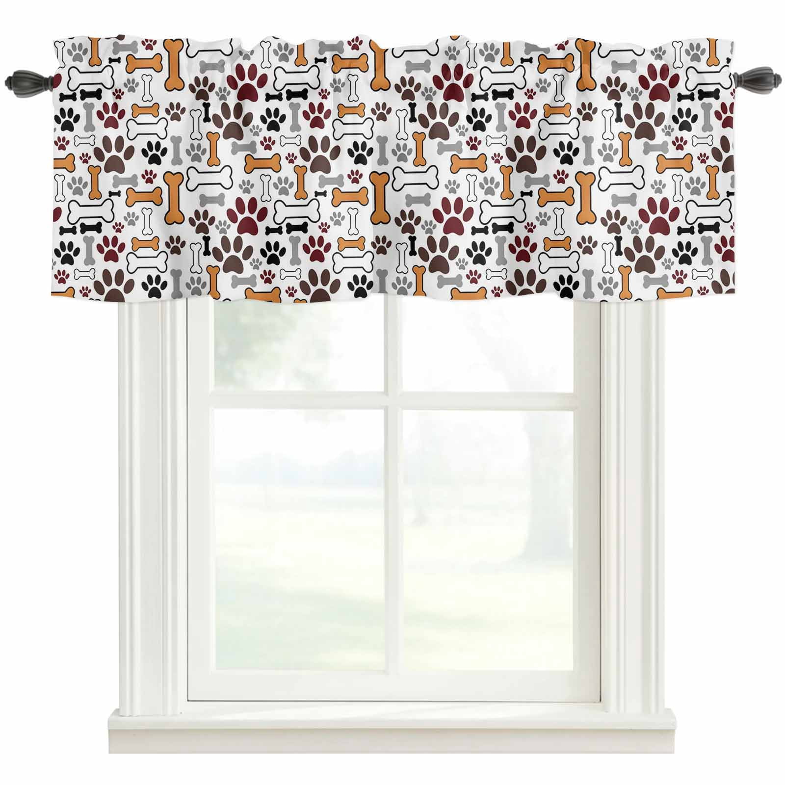 Dog Claws Rod Pocket Curtain Valance, Pet Cat Cartoon Cute Animal Bone ...