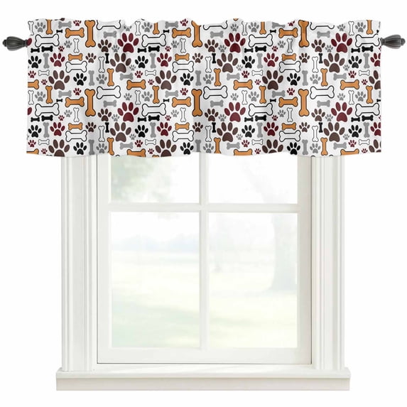 Dog Claws Rod Pocket Curtain Valance, Pet Cat Cartoon Cute Animal Bone ...