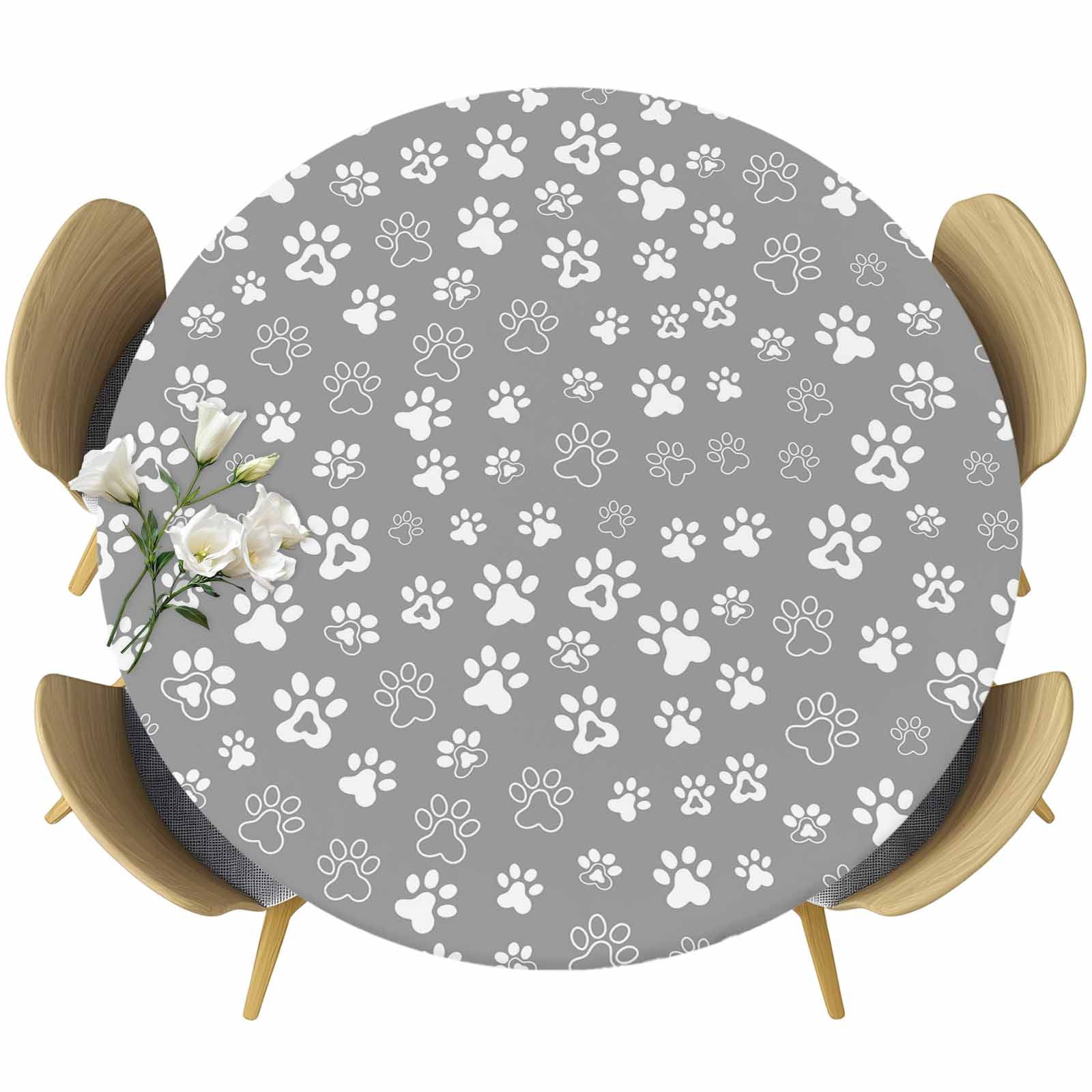 Dog Claws Round Tablecloth, Fitted Table Cover with Elastic for 36"-44 ...