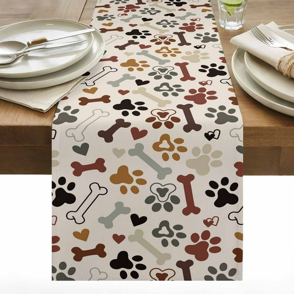 Dog Claws Table Runner 13x48 inch Dog Bones Love Cute Cartoon Texture ...