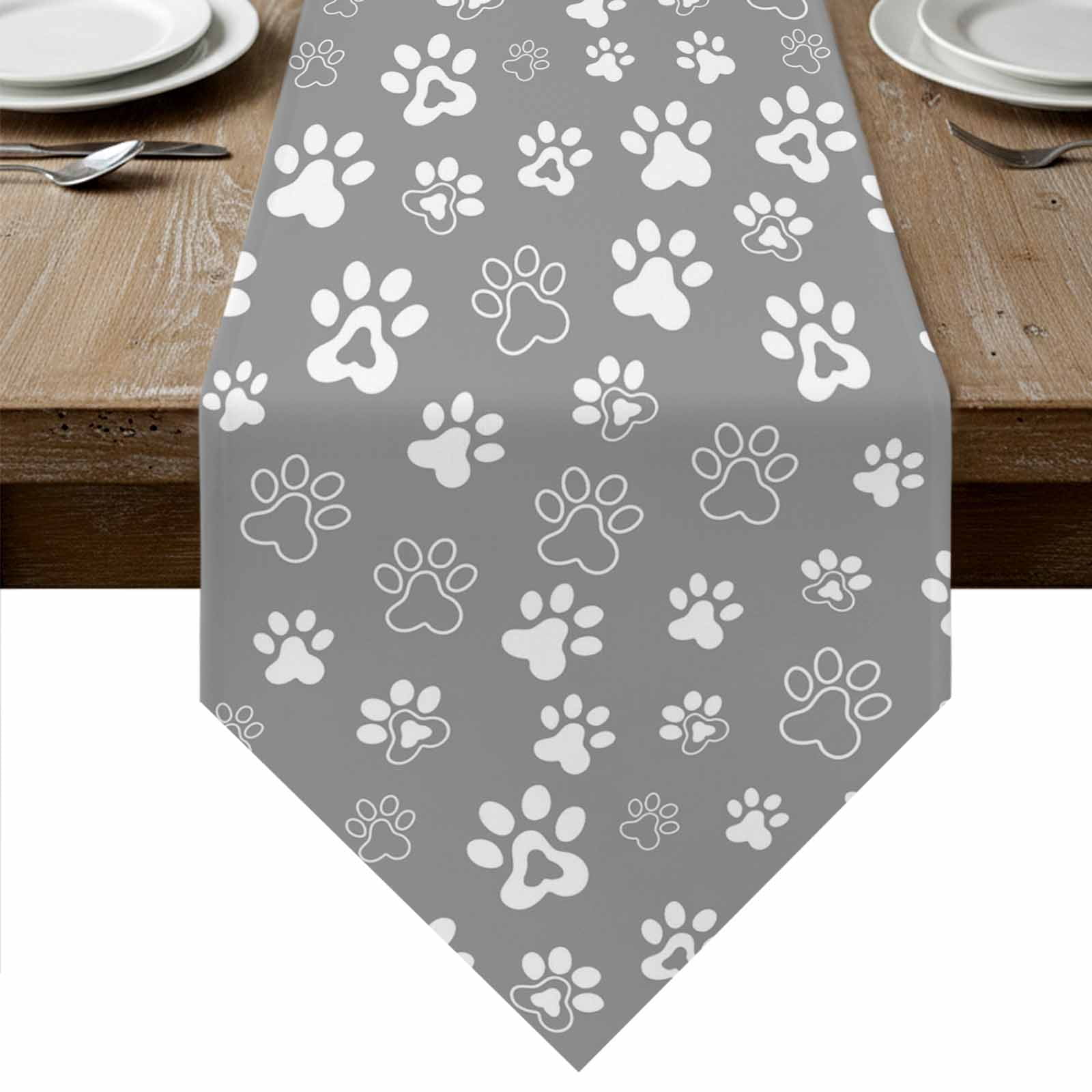 Dog Claws Table Runner Linen Burlap Table Runner 72 Inches Long Grey ...