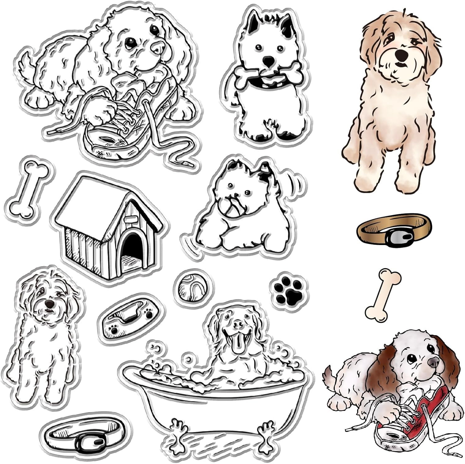 Dog Clear Stamps Puppy Pet Dog Kennel Bones Animal Retro Transparent ...