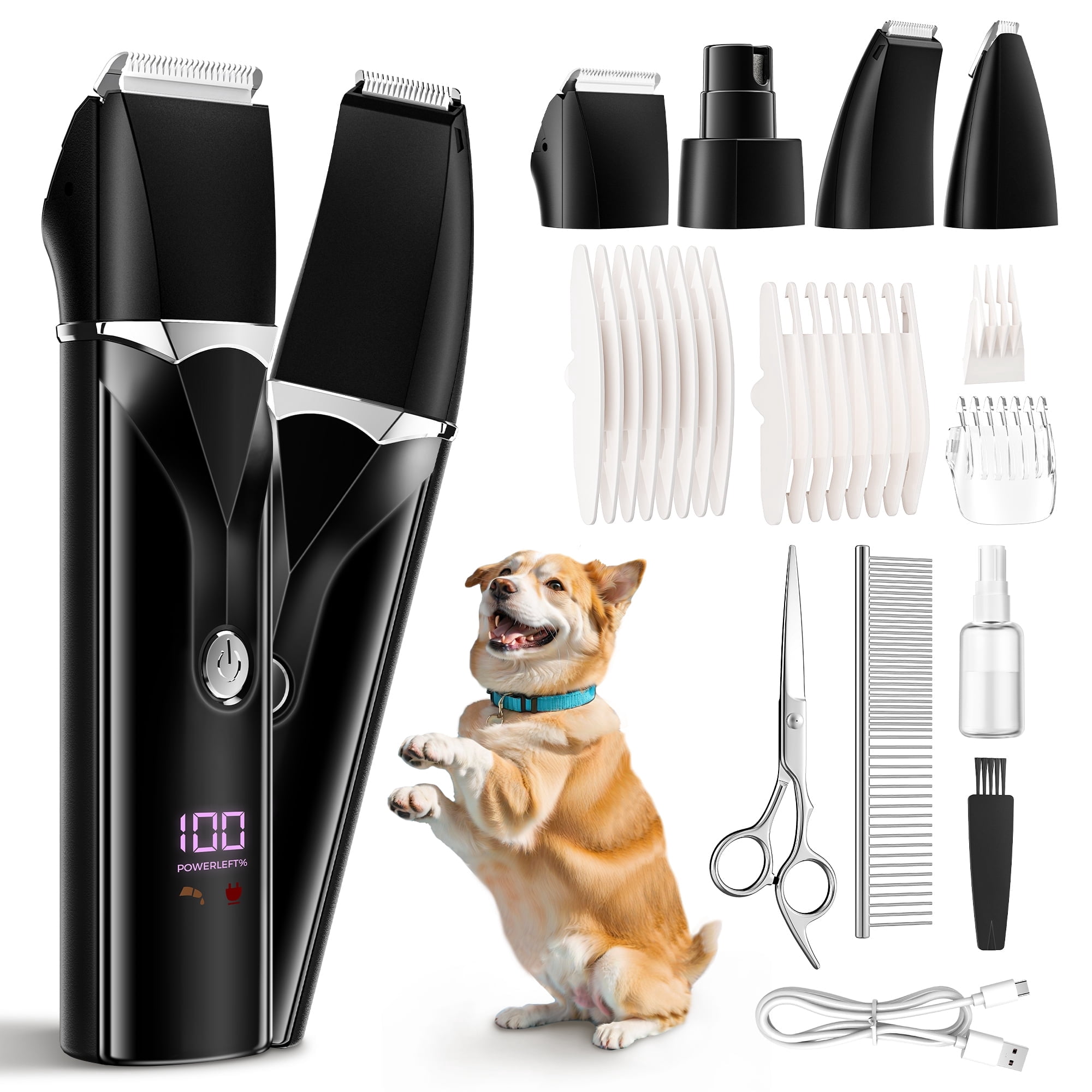 Kfonla 4 in 1 Pet Grooming Kit, Dog Clippers for Grooming Thick Hair ...