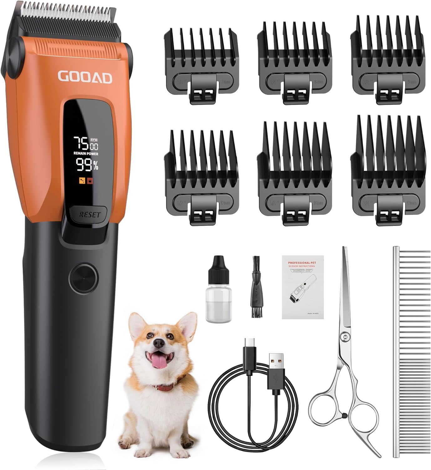 Dog Clippers for Grooming for Heavy Thick Coat, 3-Speed Low Noise Dog ...