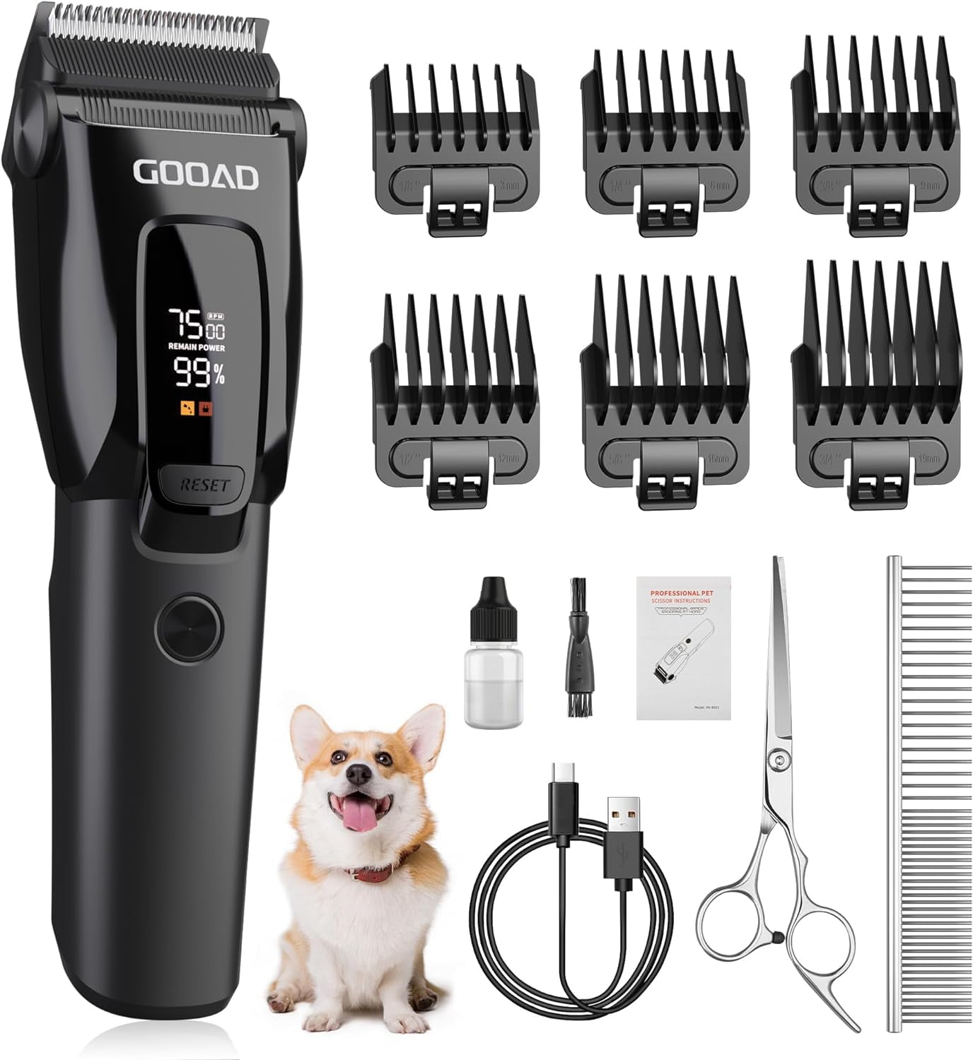 Dog Clippers for Grooming for Heavy Thick Coat, 3-Speed Low Noise Dog ...