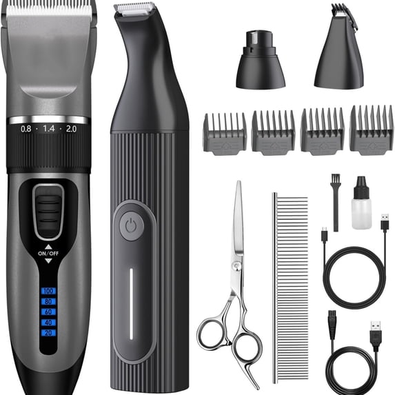 Dog Clippers Grooming Kit Hair Clipper -4 in 1Low Noise -Rechargeable ...