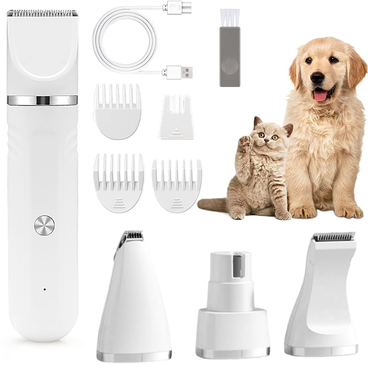 4-in-1 USB Rechargeable Dog Grooming Kit: Low Noise Trimmer, Nail ...