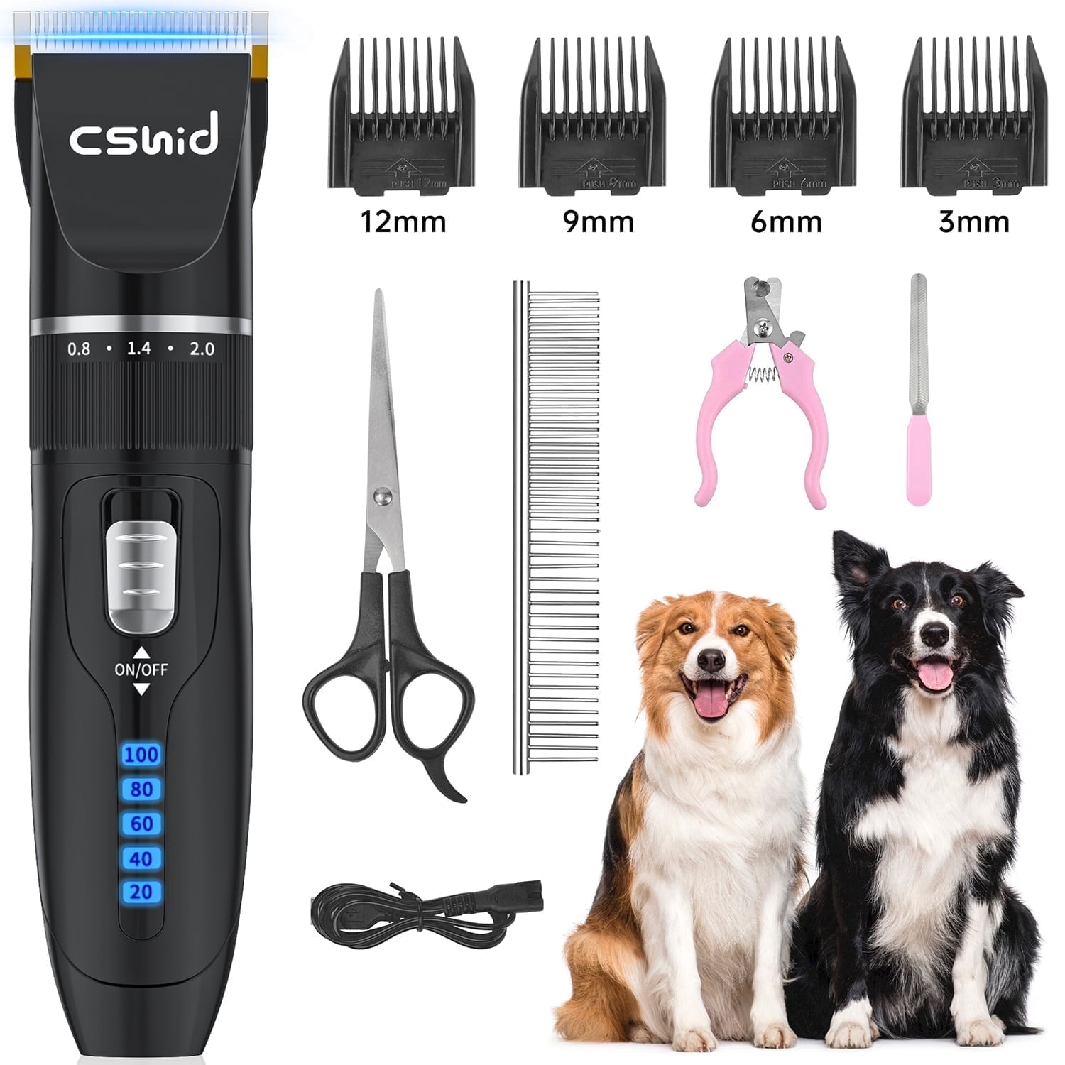 Cshidworld Dog Clippers, USB Rechargeable Cordless Grooming Kit, Low ...