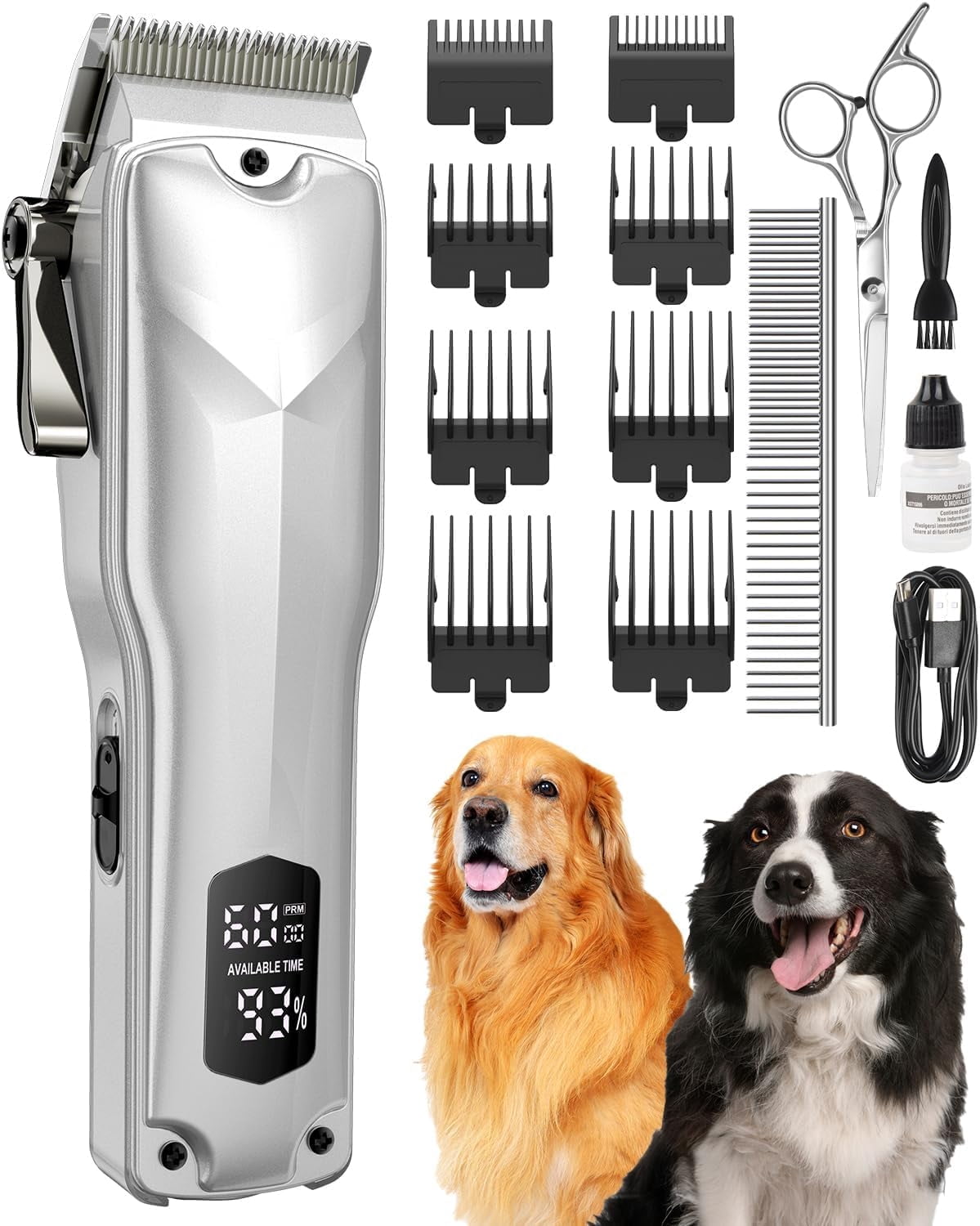 Dog Clippers, USB Rechargeable Cordless Dog Grooming Kit, Low Noise ...