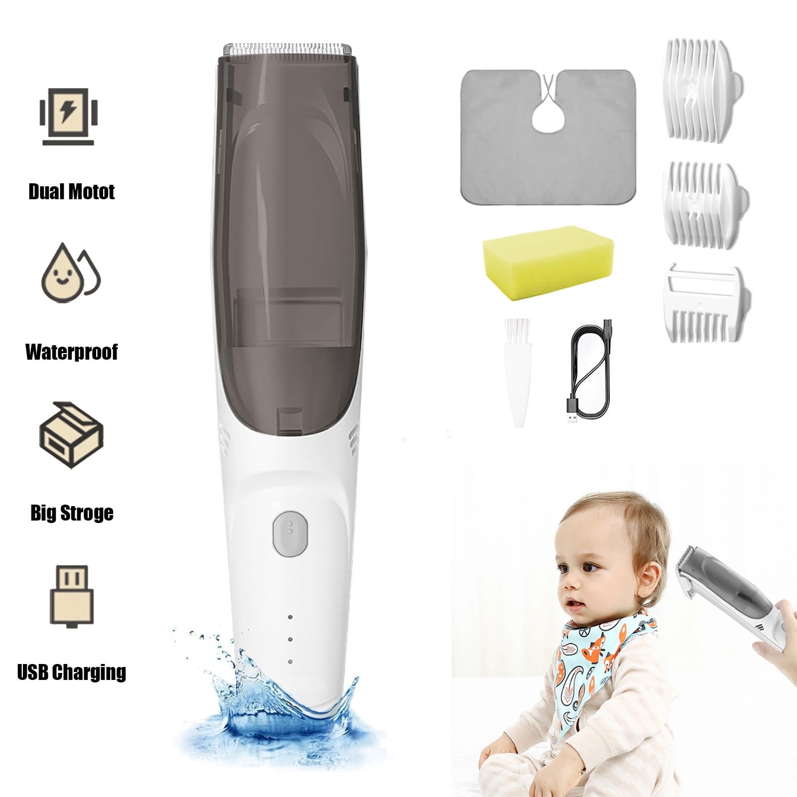 Baby Hair Trimmer, Electric Hair Clippers, 3 Guide Combs & R-shaped ...