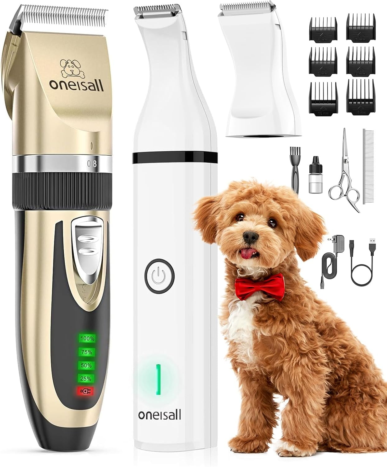 Dog Clippers and Paw Trimmer Kit 2 in 1 Low Noise Cordless Dog Clippers ...