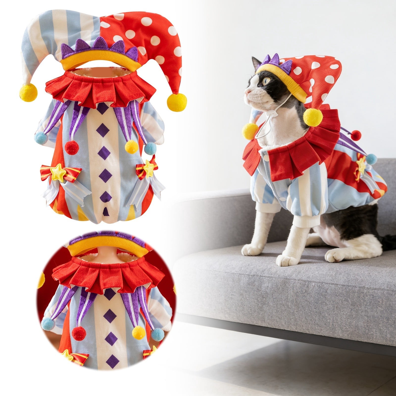 Dog Clown Costume for Small to Large Dogs Soft Jumpsuit Apparel ...