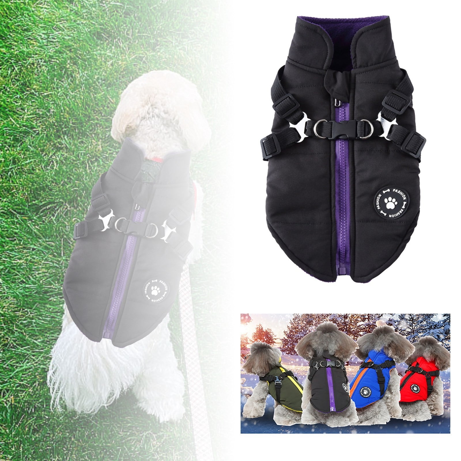 Dog Coat with Harness Built-in Winter Waterproof Jacket for Small ...