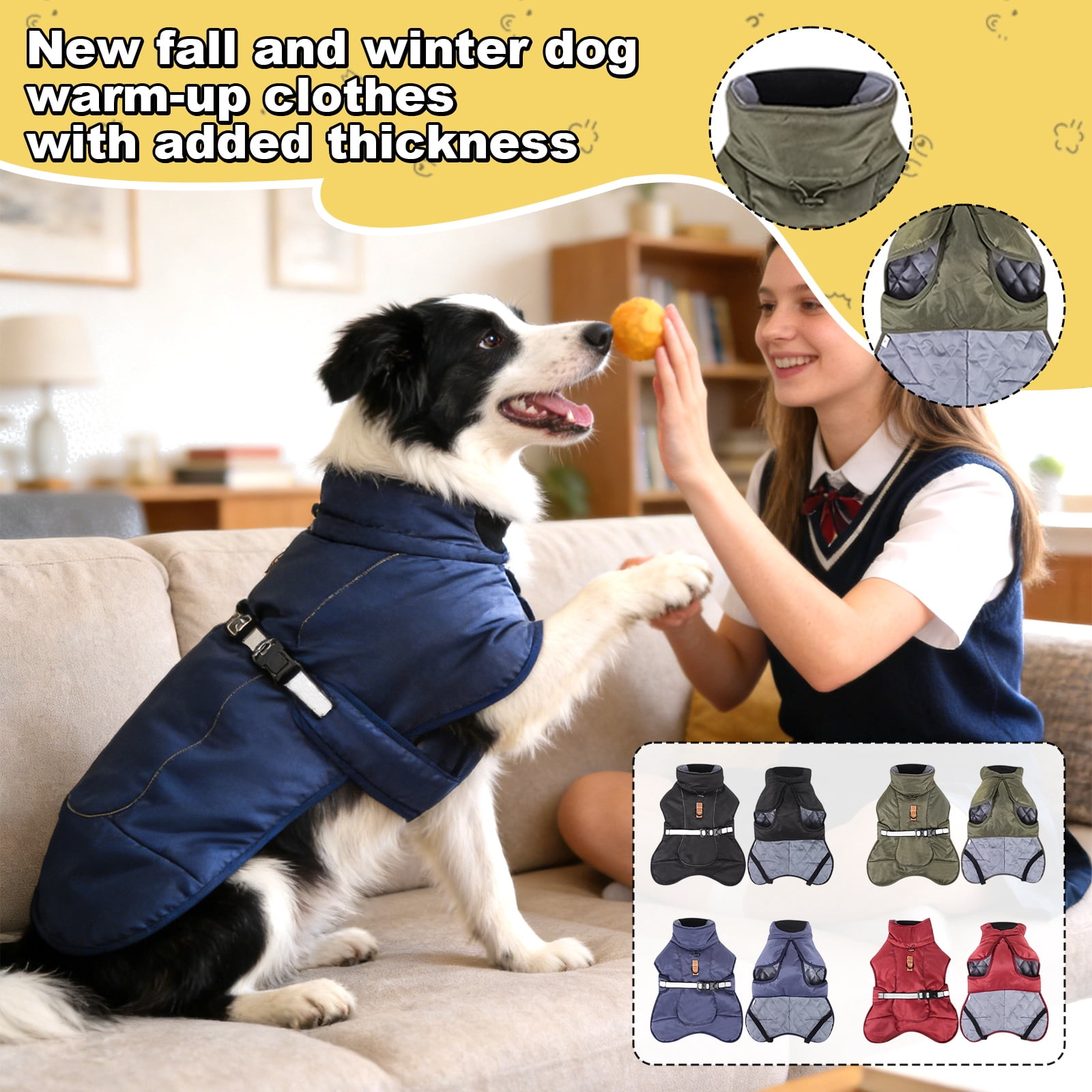Dog Coat Warm Pet Winter Coat with Leash Hole Waterproof Dogs Jacket ...