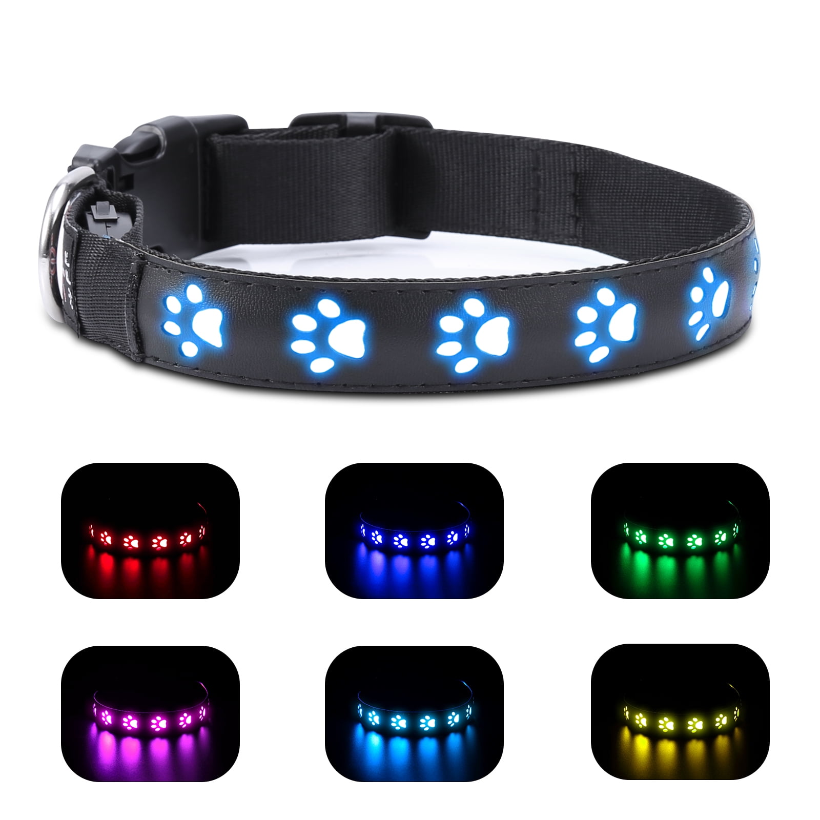 Dog Collar, AMIR Rechargeable LED Dog Collar Waterproof Glowing Dog ...