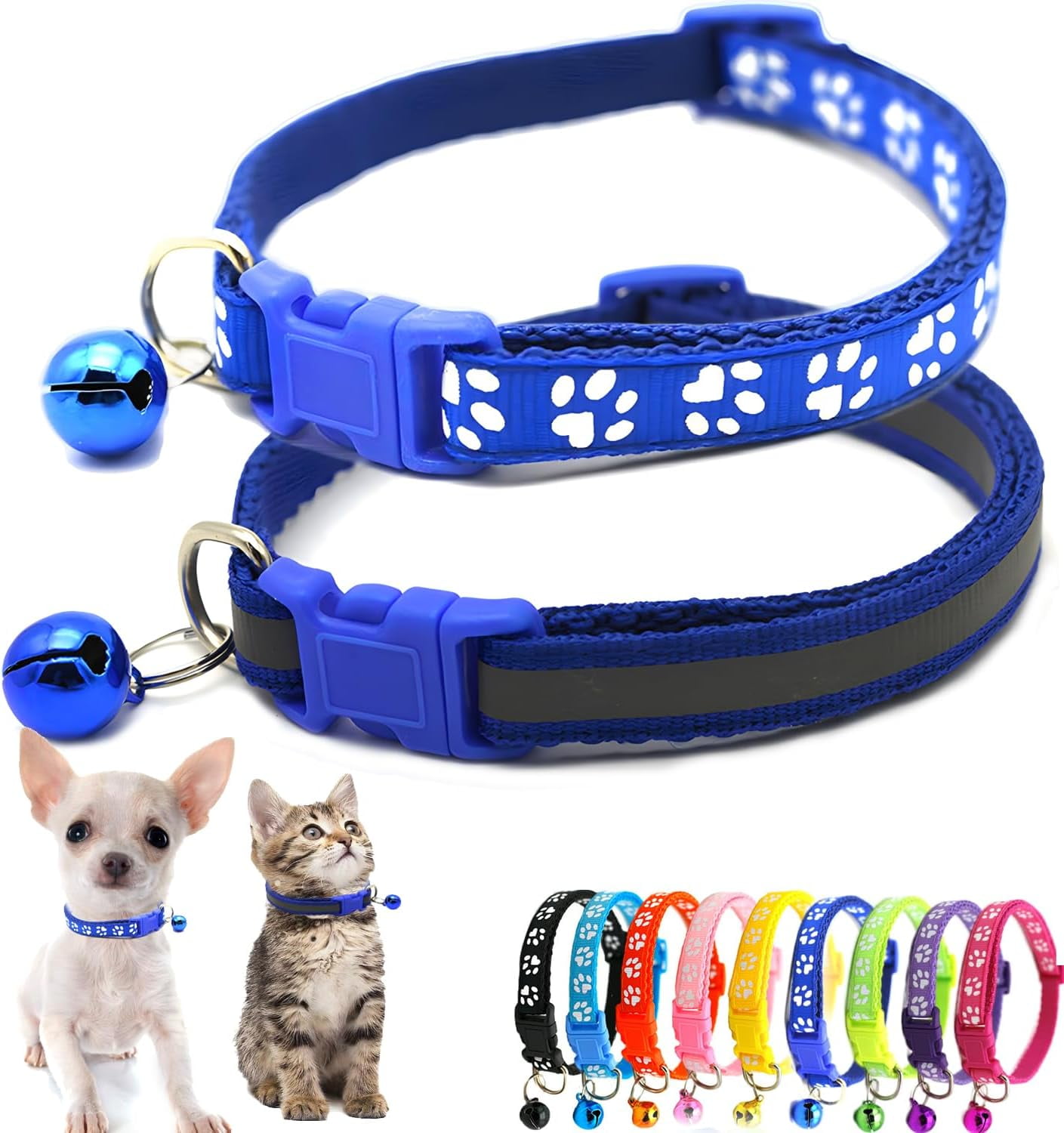 Dog Collar with Bell, 1 / 2-Pack Puppy Collar Reflective Cat Collar ...