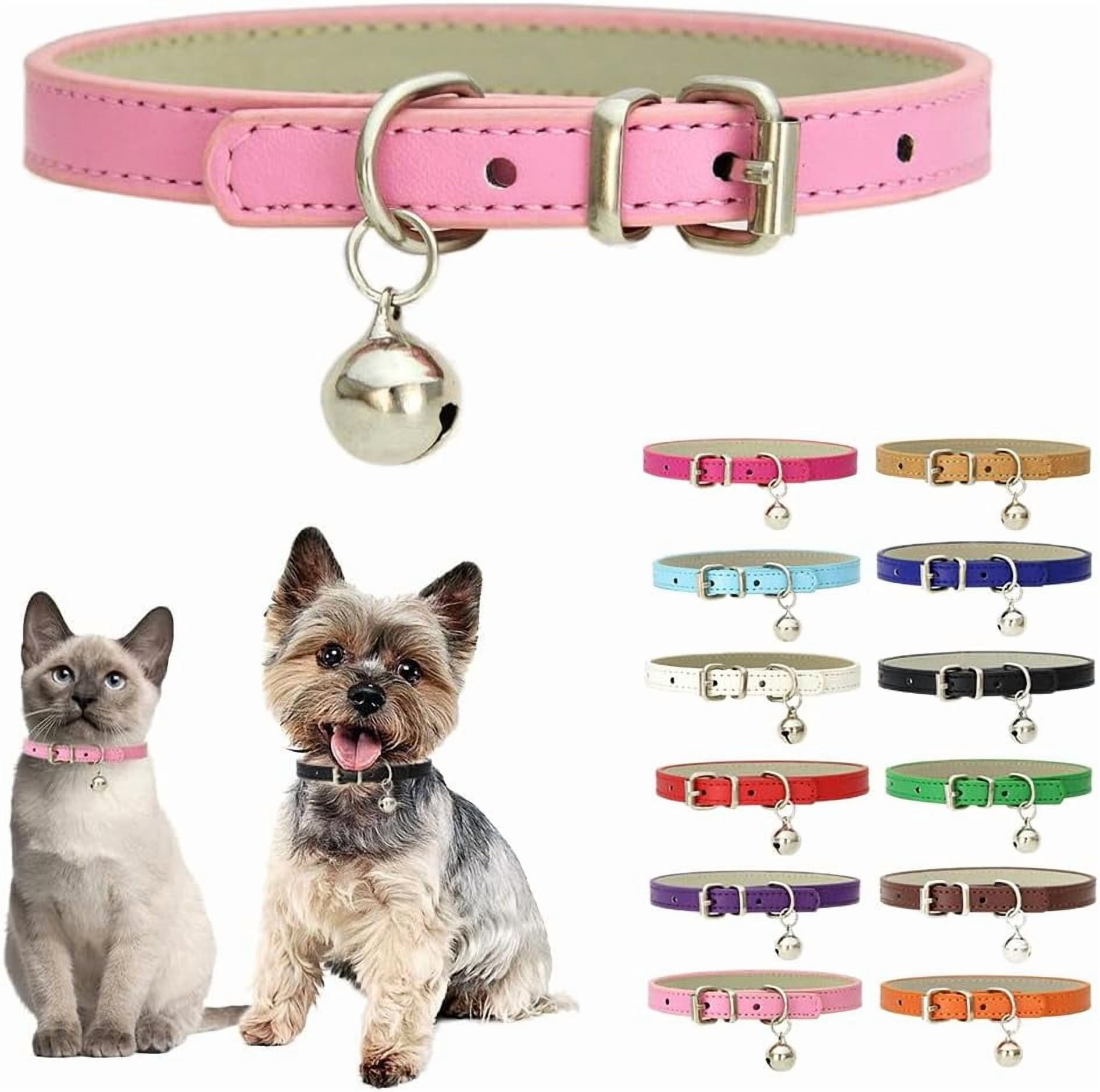 Dog Collar with Bell,Soft Pu Leather Female Puppy Collar with Bells ...
