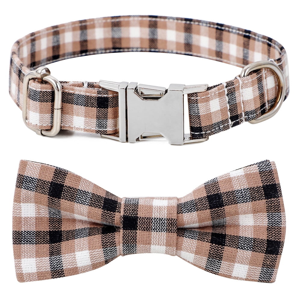 XIHAMA Plaid Cotton Adjustable Dog Collar with Bow Tie, Soft Puppy ...