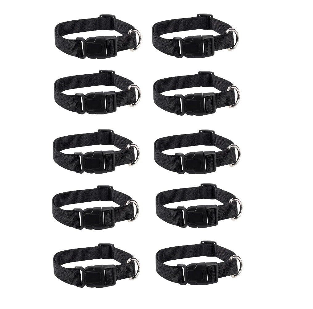Dog Collar Bulk Packs Black Nylon Shelter Rescue Vet 4 Adjustable Sizes ...