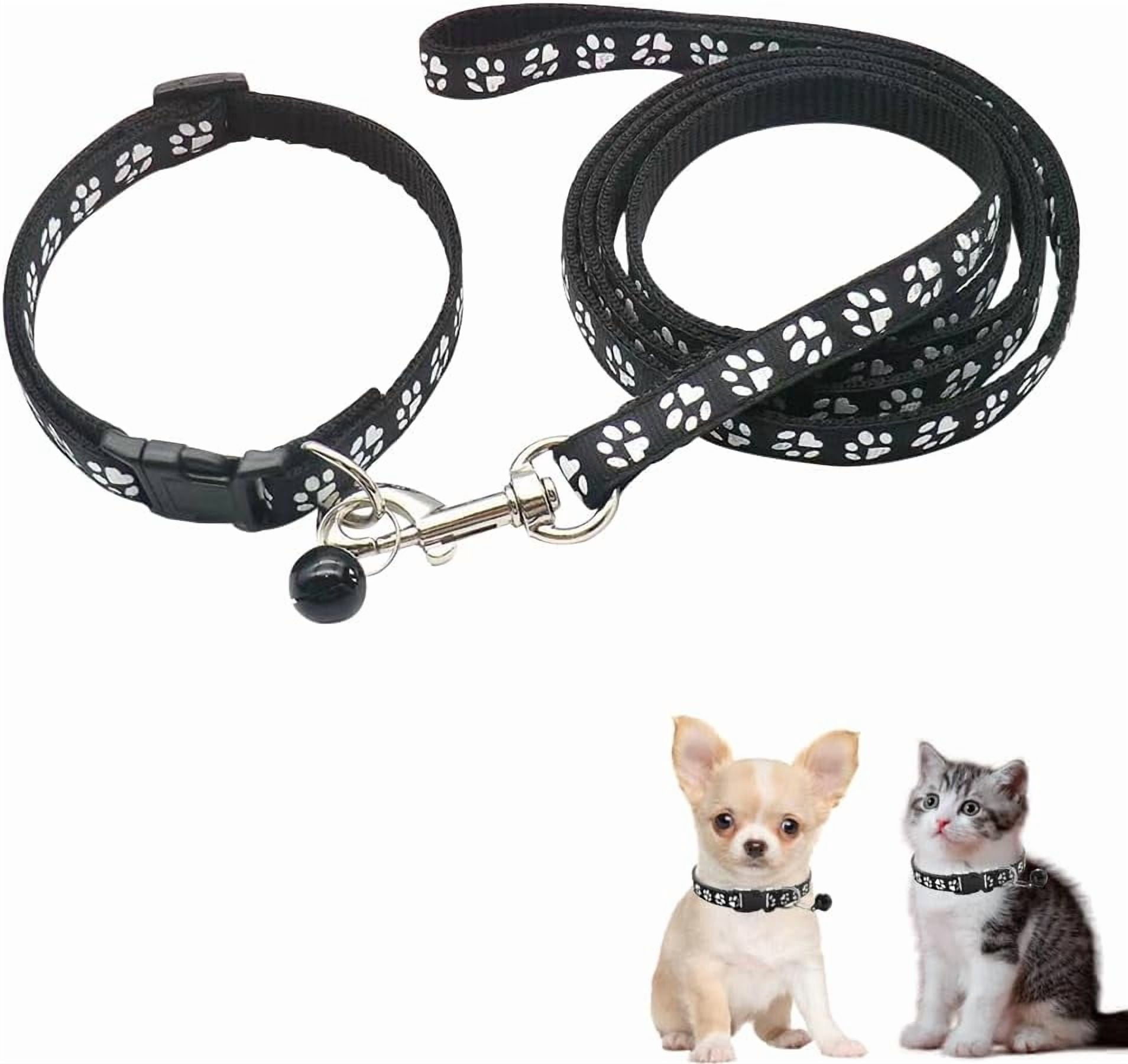 Dog Collar and Leash Set,Nylon Paw Print Small Dog Collar with Bell ...