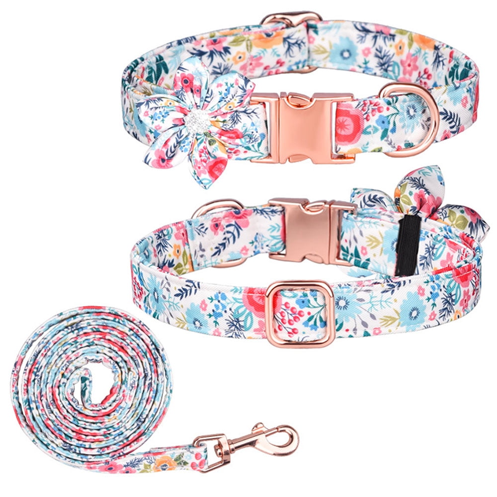 Dog Collar and Leash Sets, Flower Girl Floral Pattern Engraved Pet ...