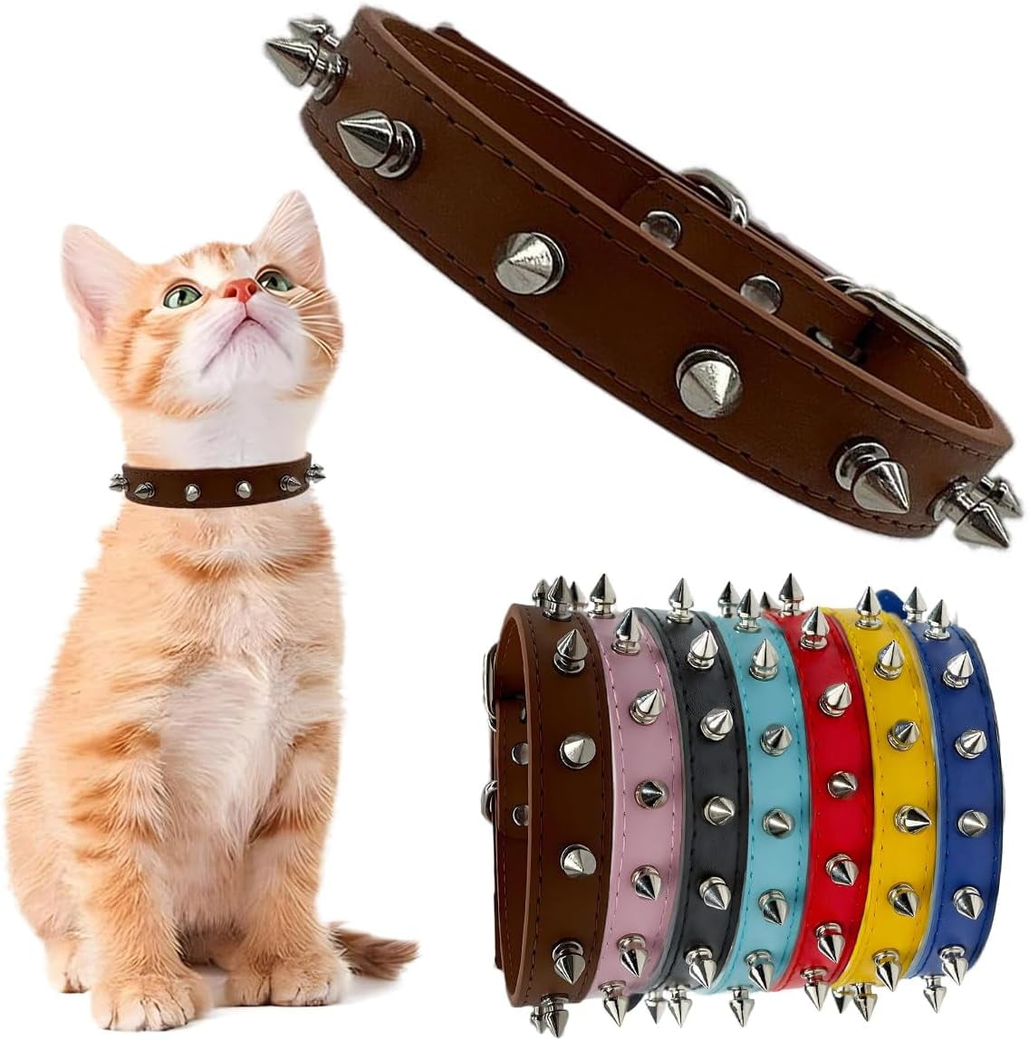 Dog Collar with Spikes, Girl's Spiked Cat Collars PU Leather Mushrooms ...