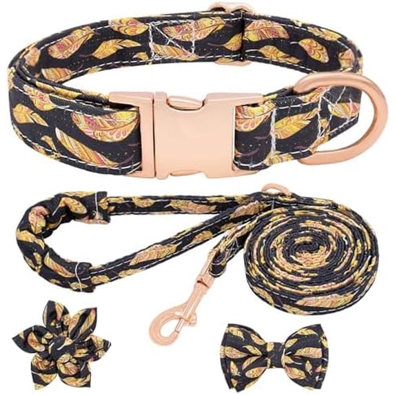 Dog Collar and Leash Set Adjustable Girls Puppy Floral Collars with Bow ...