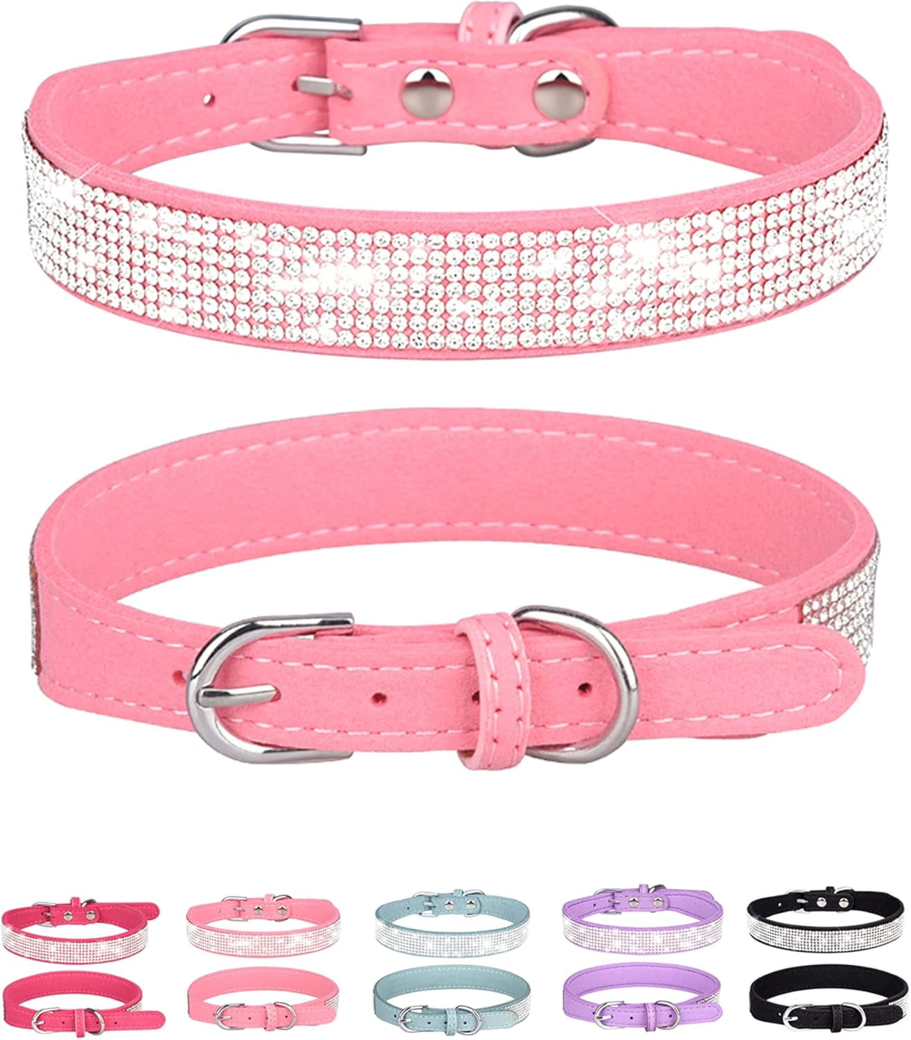 Kiibsot Rhinestone Puppy Collar, Adjustable Microfiber Leather Dog ...