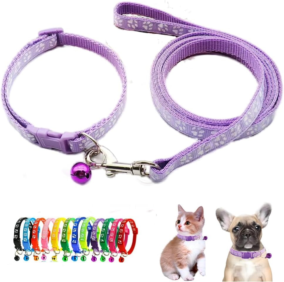 Dog Collar with Bell Leash Set,Nylon Basic Reflective Puppy Collars ...