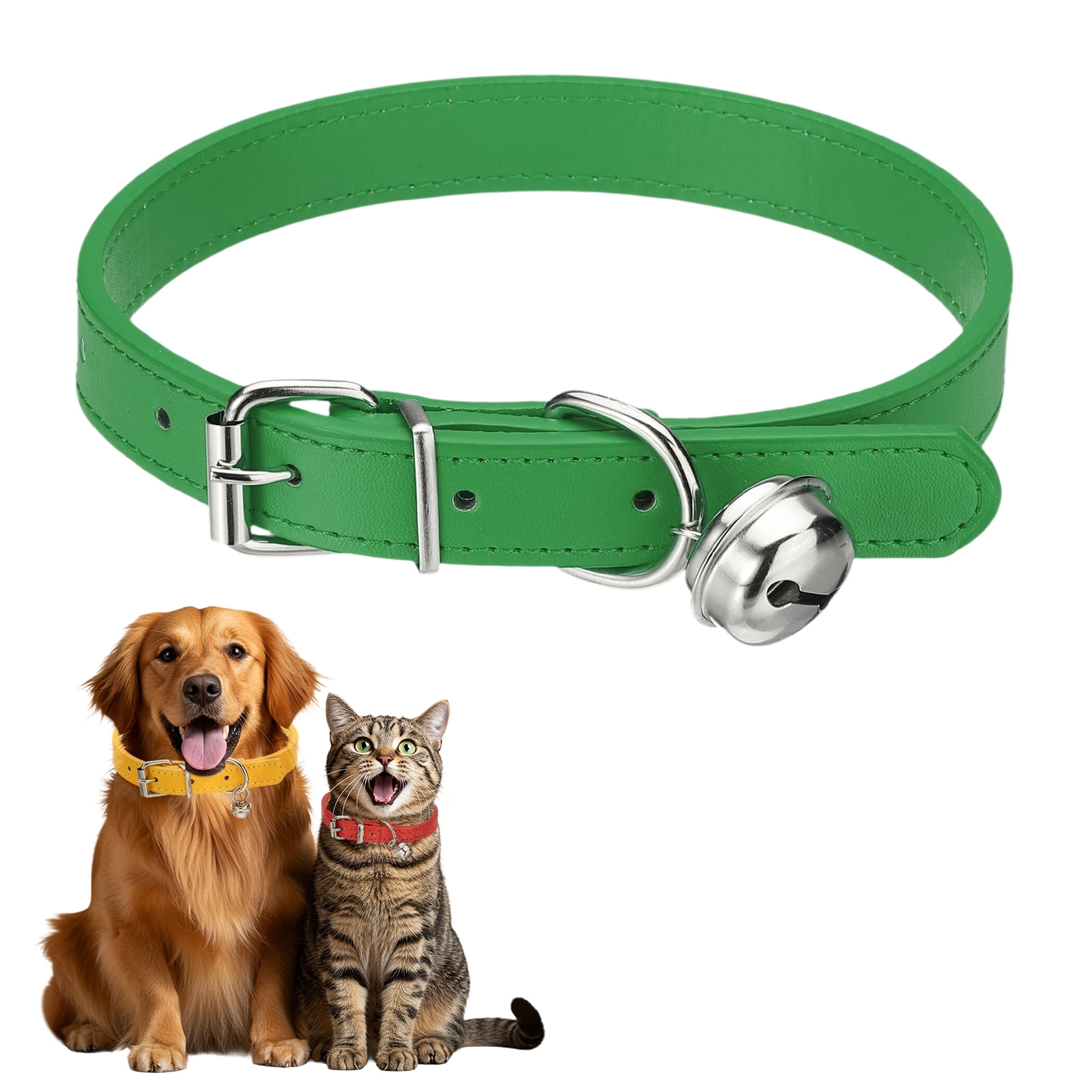 Dog Collar with Bell, Pu Leather Cat Collars Pet Basic Soft Padded ...