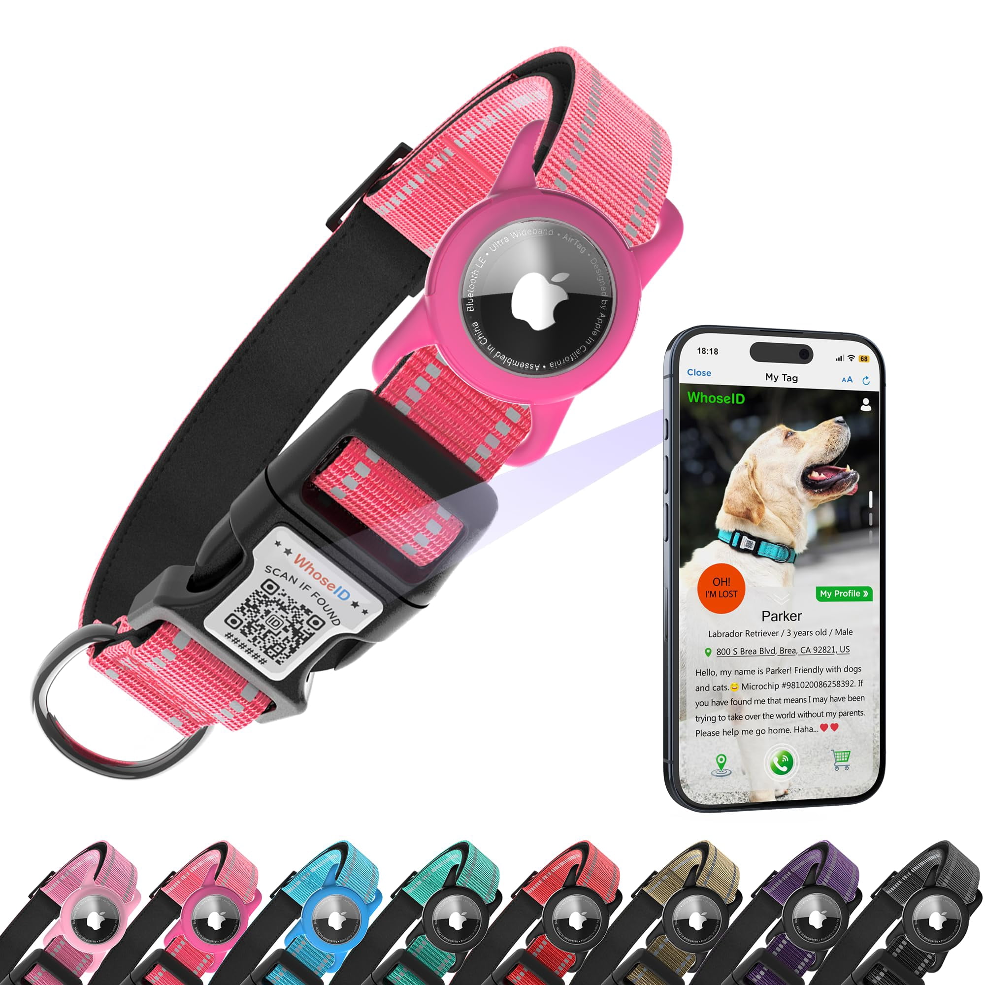 Dog Collar with QR Code, Reflective Dog Collar, Soft Neoprene Padded ...