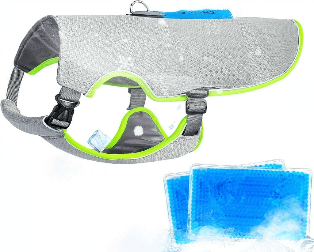 Dog Cooling Vest with Ice Packs Reflective Adjustable Harness for Hot ...