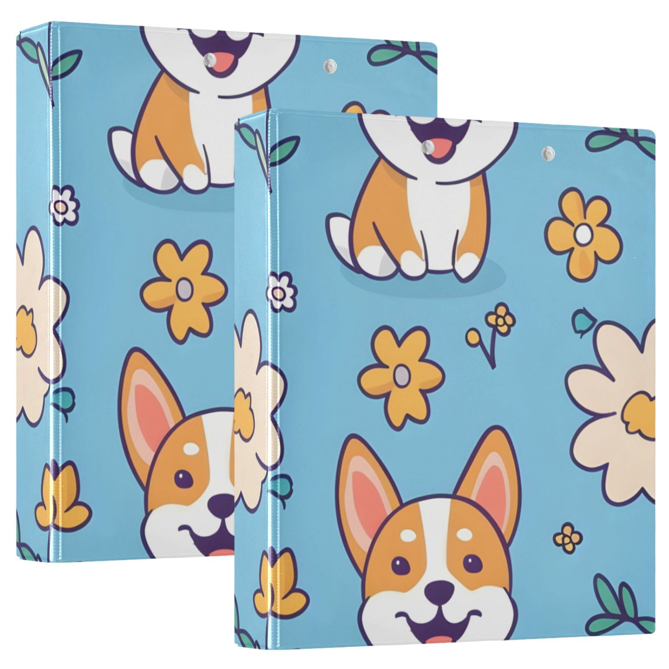 Dog Corgi and Flowers 3 Ring Binders 1.5 inch Hardcover File Folders ...