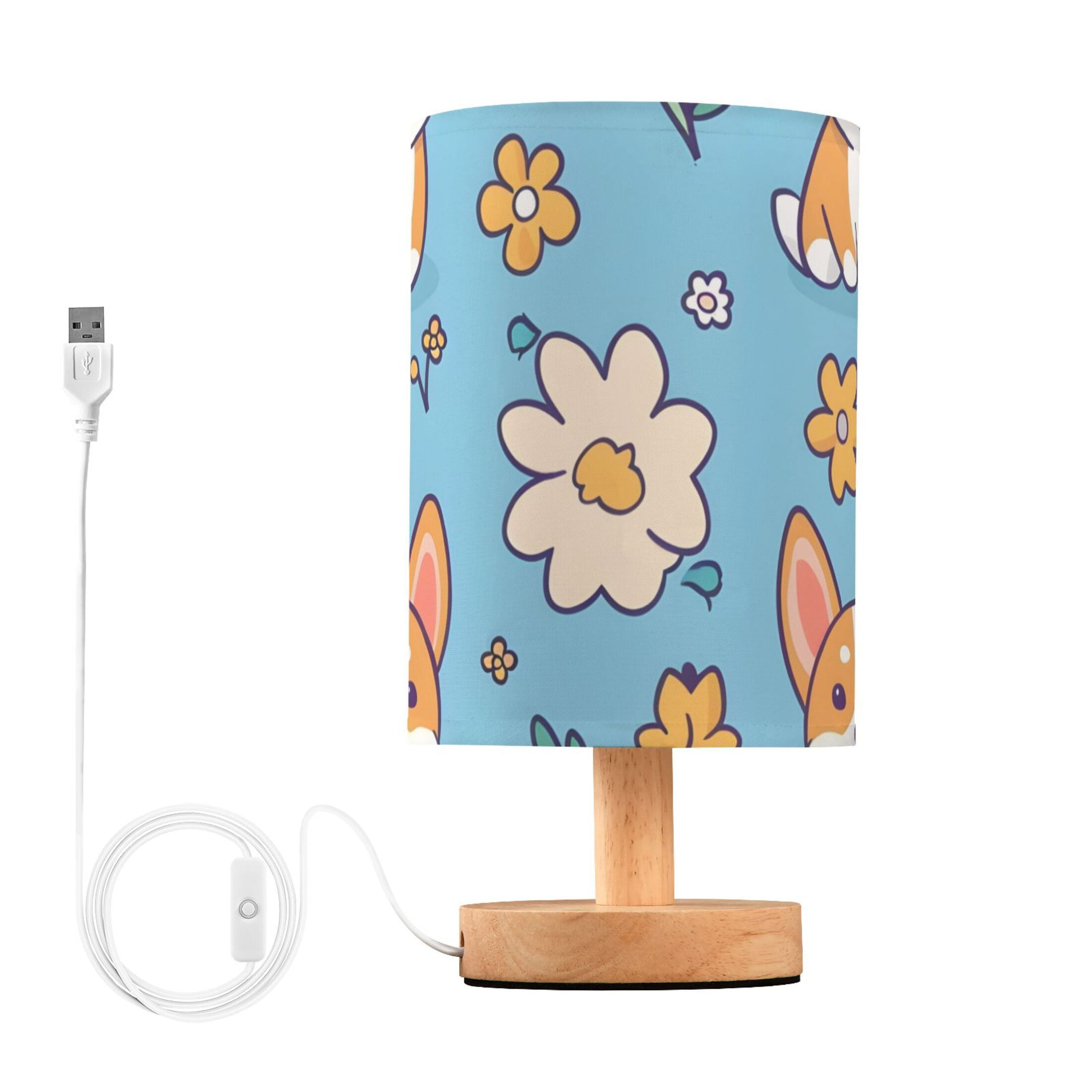 Dog Corgi and Flowers Table Lamp USB Bedside Desk Nightstand Lamp ...